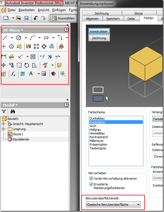 Autodesk Inventor FAQ: Inventor 2012: Wie kann ich die klassische ...